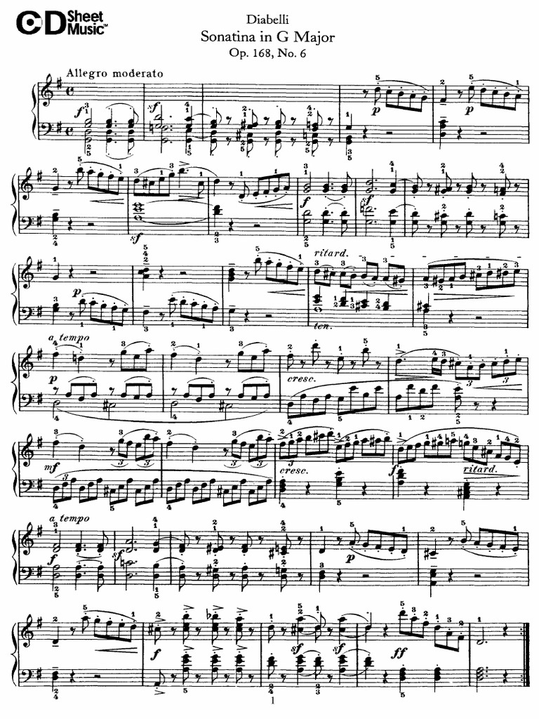 Diabelli - Sonatina in G Major, Op.168, No.6 PDF | PDF
