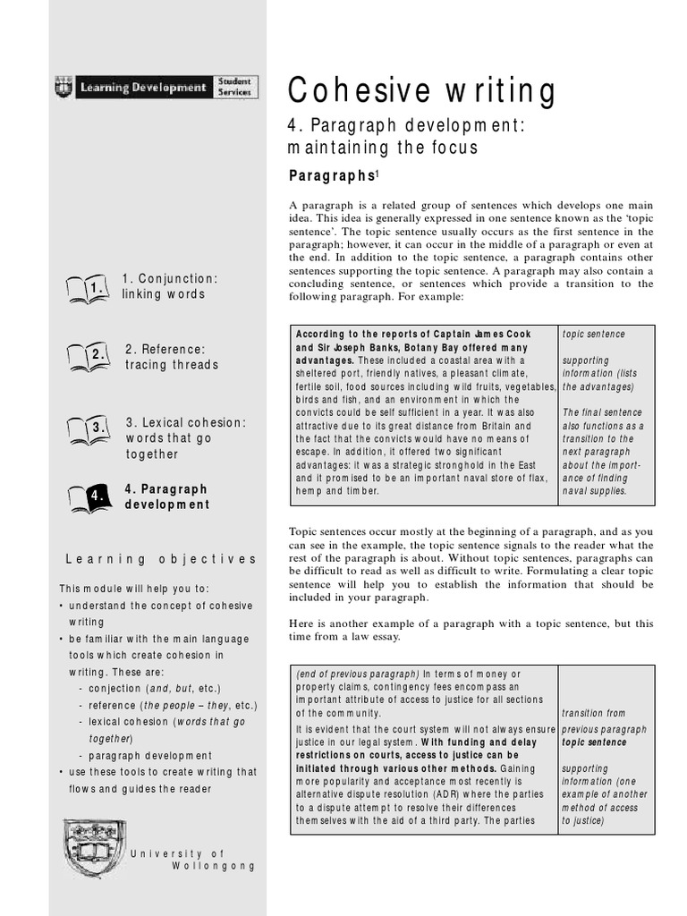 Cohesive Writing: 4. Paragraph Development: Maintaining The Focus | PDF ...