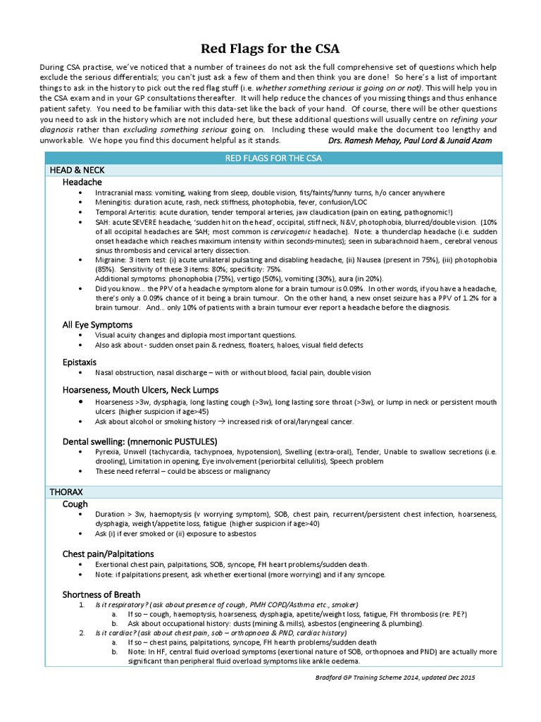 Red Flags For The MRCGP | Download Free PDF | Headache | Breast Cancer