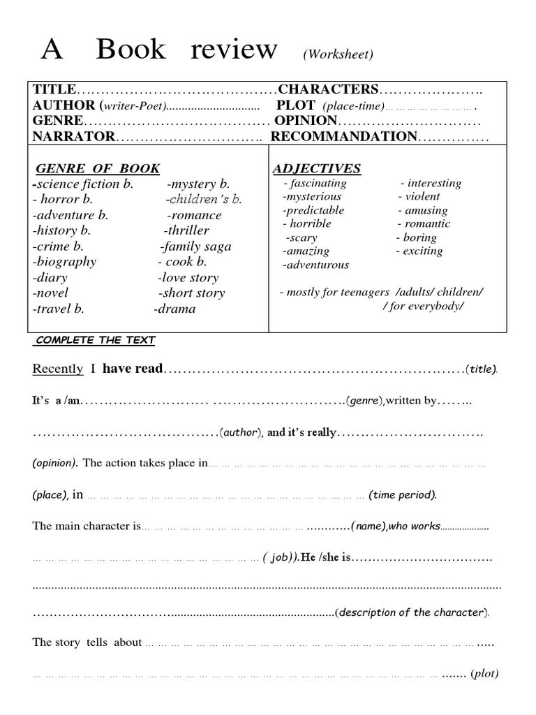 Book Review Worksheet Template | PDF