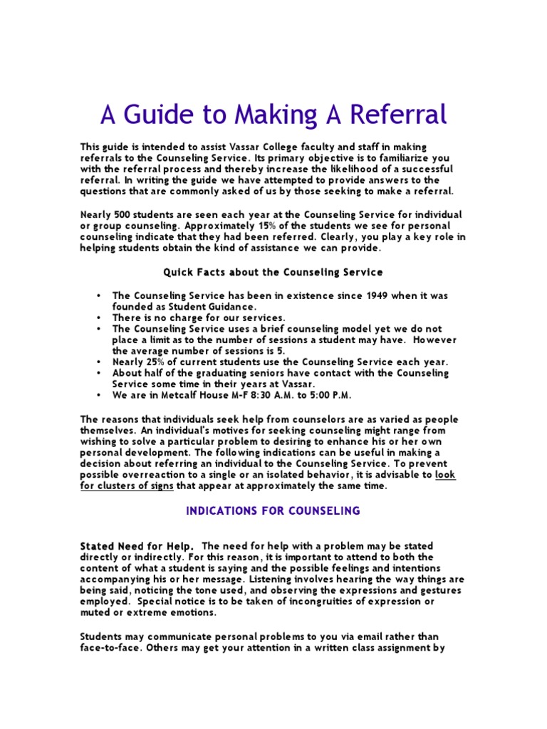 A Guide To Making A Referral: Indications For Counseling | PDF ...