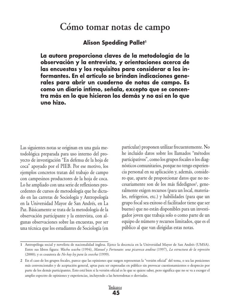 SPEDDING Alison (2003) - Cómo Tomar Notas de Campo | PDF | Información ...