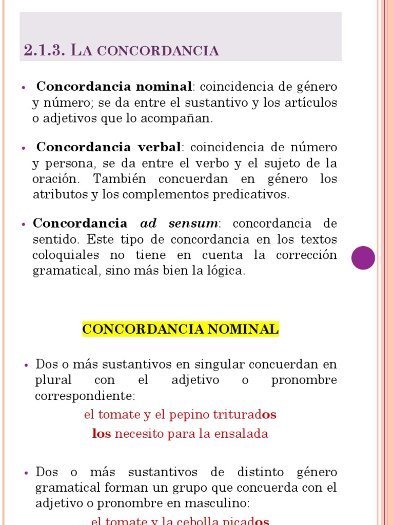 TEMA2 La Concordancia | PDF | Numero Gramatical | Verbo