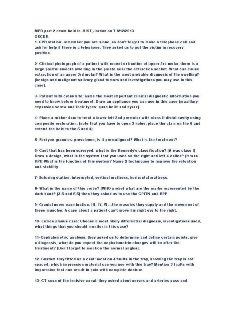 MFD Part 2 Exam Held in JUST, Jordan On 12-2013 | PDF | Dental Implant ...