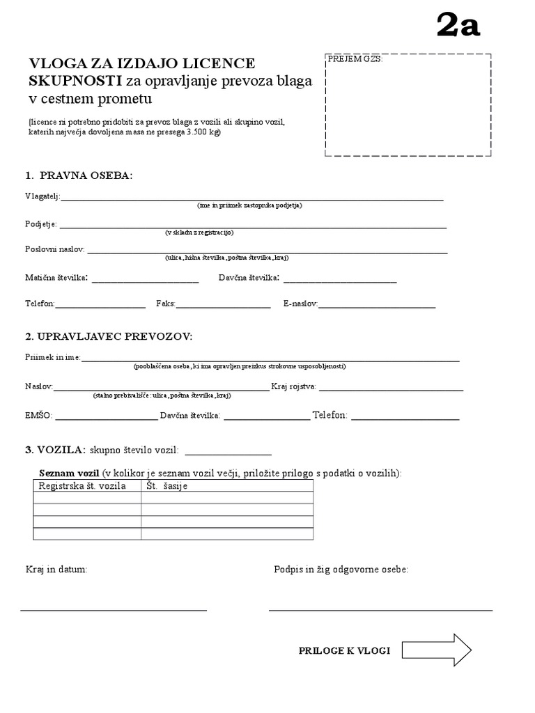 (2a) Vloga Za Izdajo Licence Skupnosti Za Blago Junij 2017 | PDF