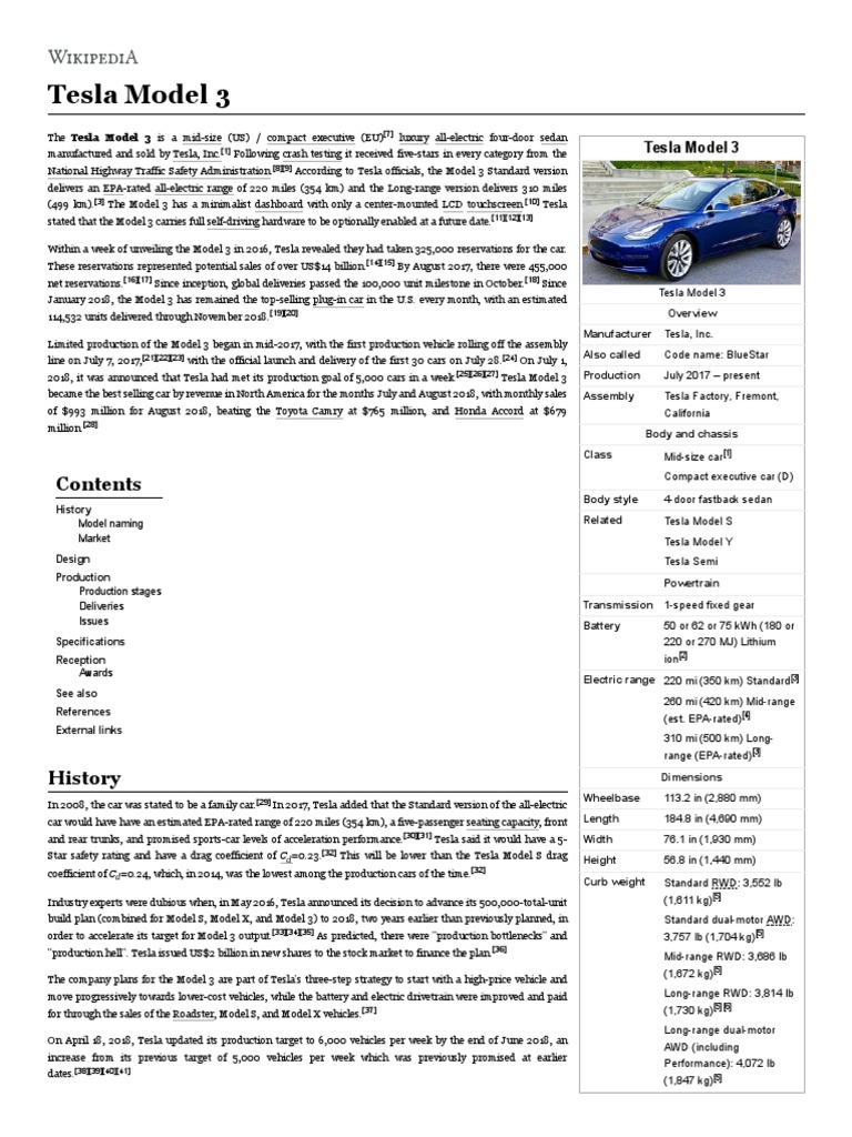 Tesla Model 3 | PDF | Tesla Model S | Land Vehicles
