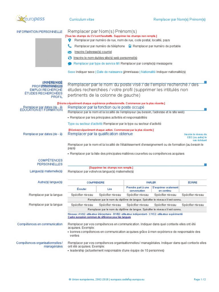 X10 Modele CV Europass FR Word | PDF | Business | Informatique et ...