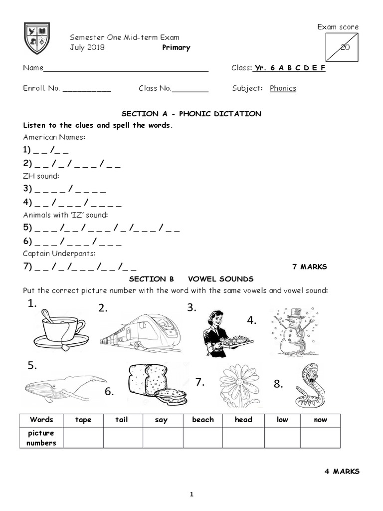 Year 6 Phonics Mid-term Exam 2018 | PDF | Linguistics | Phonology