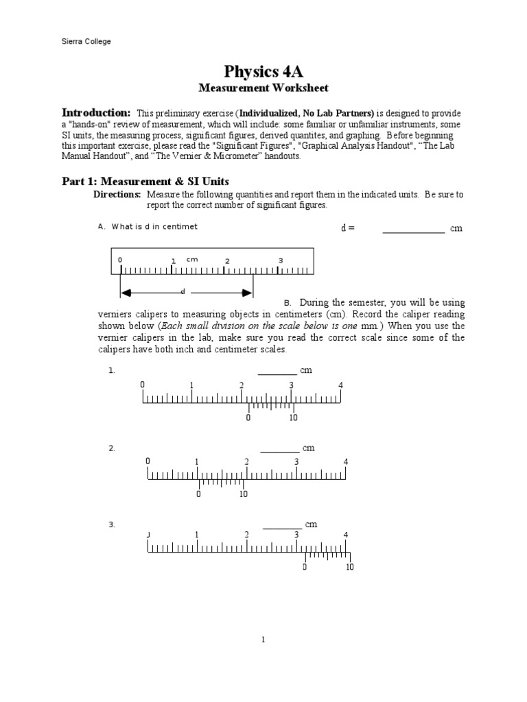 Physics 4A: Measurement Worksheet | PDF | Significant Figures | Measurement