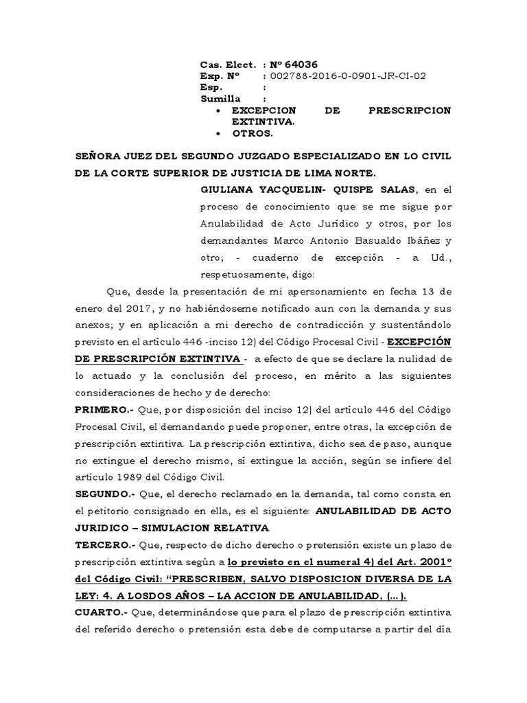 Excepcion de Prescripcion | PDF | Estatuto de limitaciones | Demanda ...