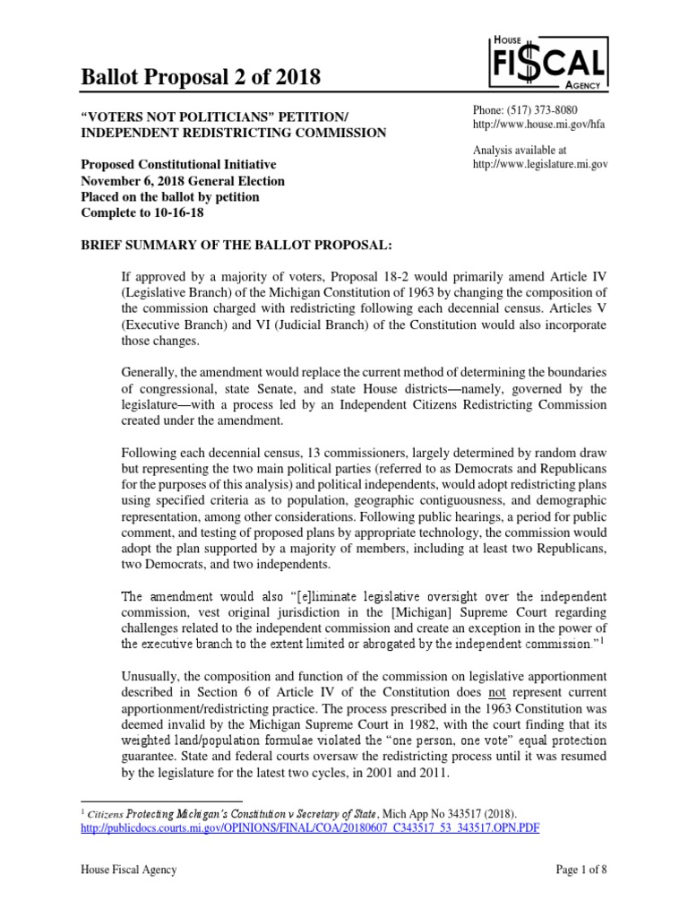 Ballot Proposal 2018-2 VNP Redistricting | PDF | United States ...