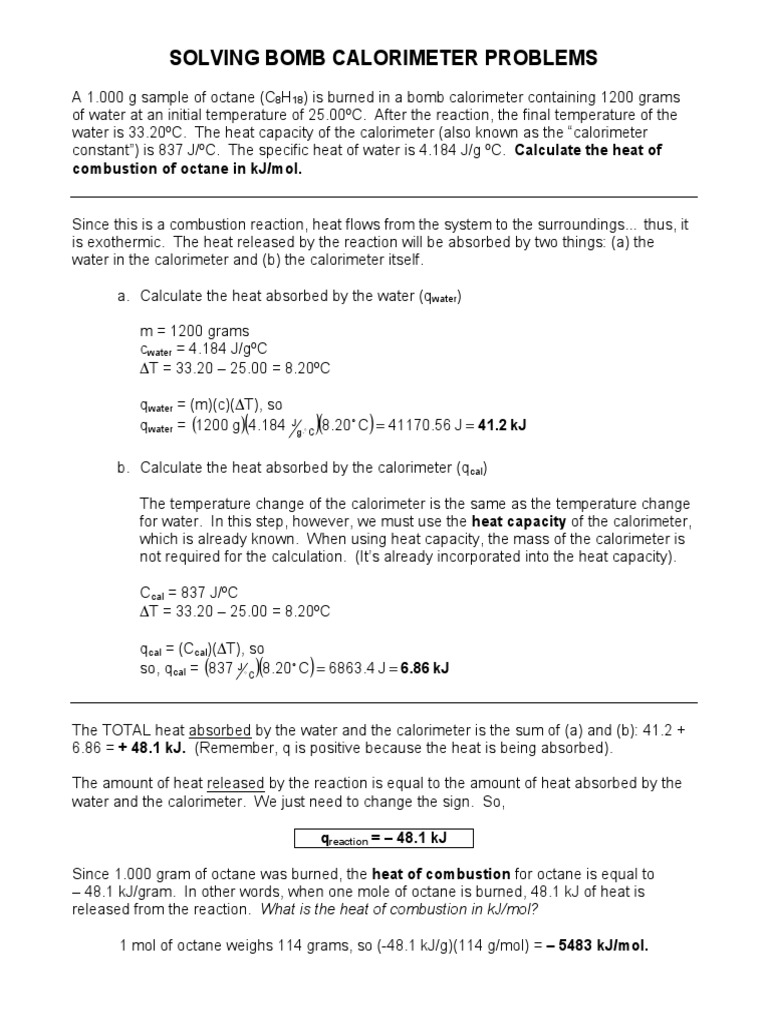 Bomb Calorimetry PDF | PDF | Thermodynamics | Physical Chemistry
