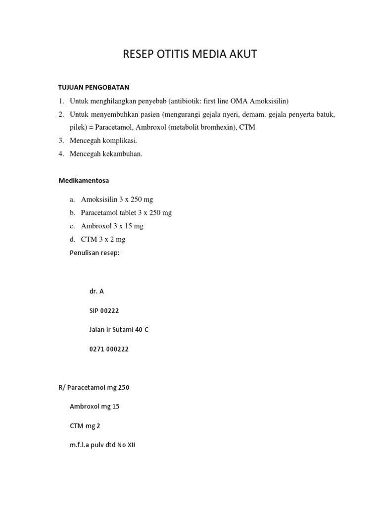 Resep Obat Otitis Media Akut | PDF