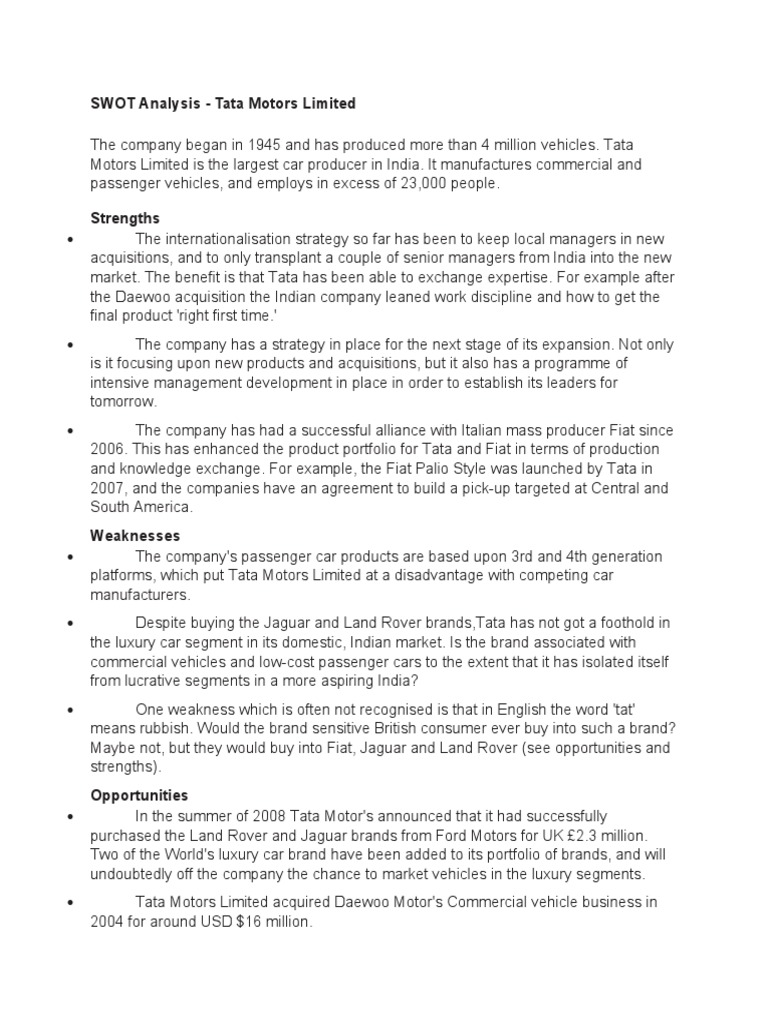 SWOT Analysis | PDF | Motor Vehicle | Vehicles