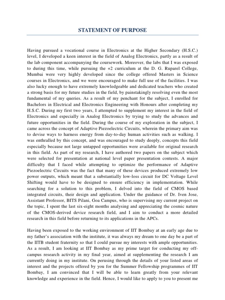 Statement of Purpose | PDF | Electronics | Behavior Modification