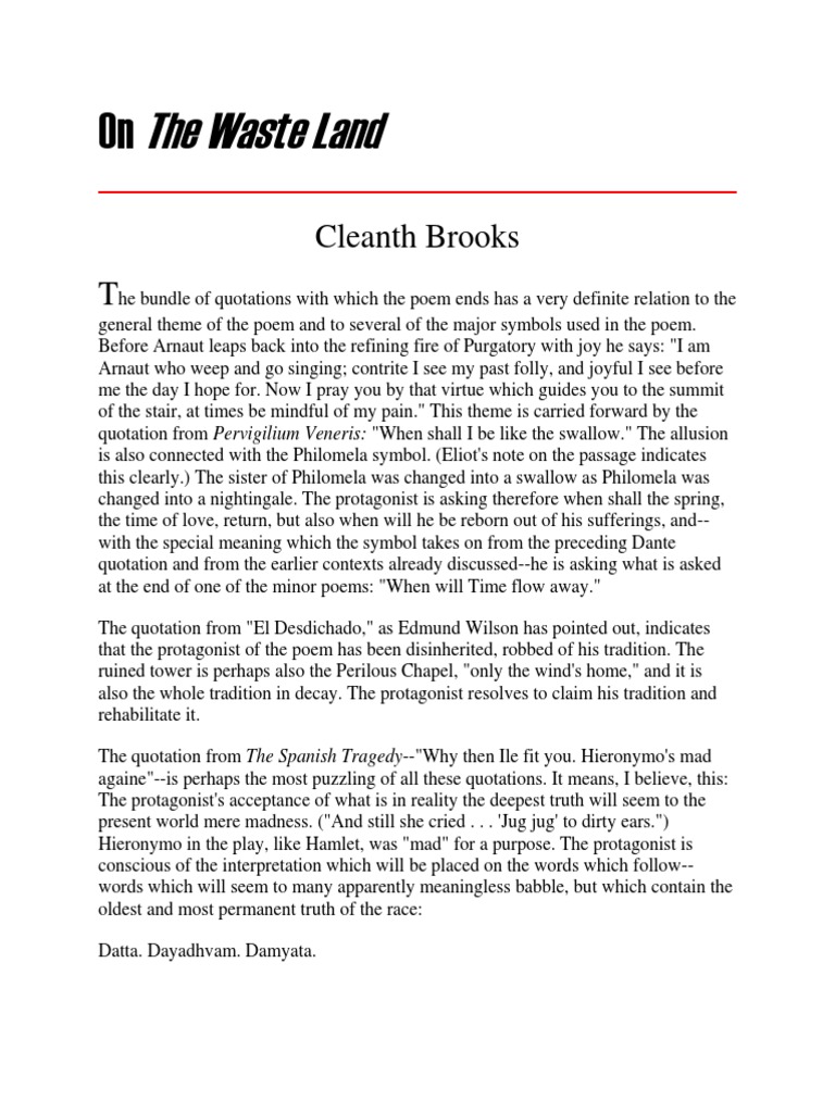 On Waste Land Analysis All Poem | PDF | T. S. Eliot | Holy Grail