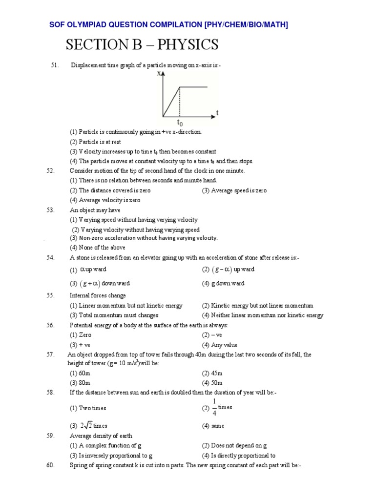 Section B - Physics: Sof Olympiad Question Compilation (Phy/Chem/Bio ...