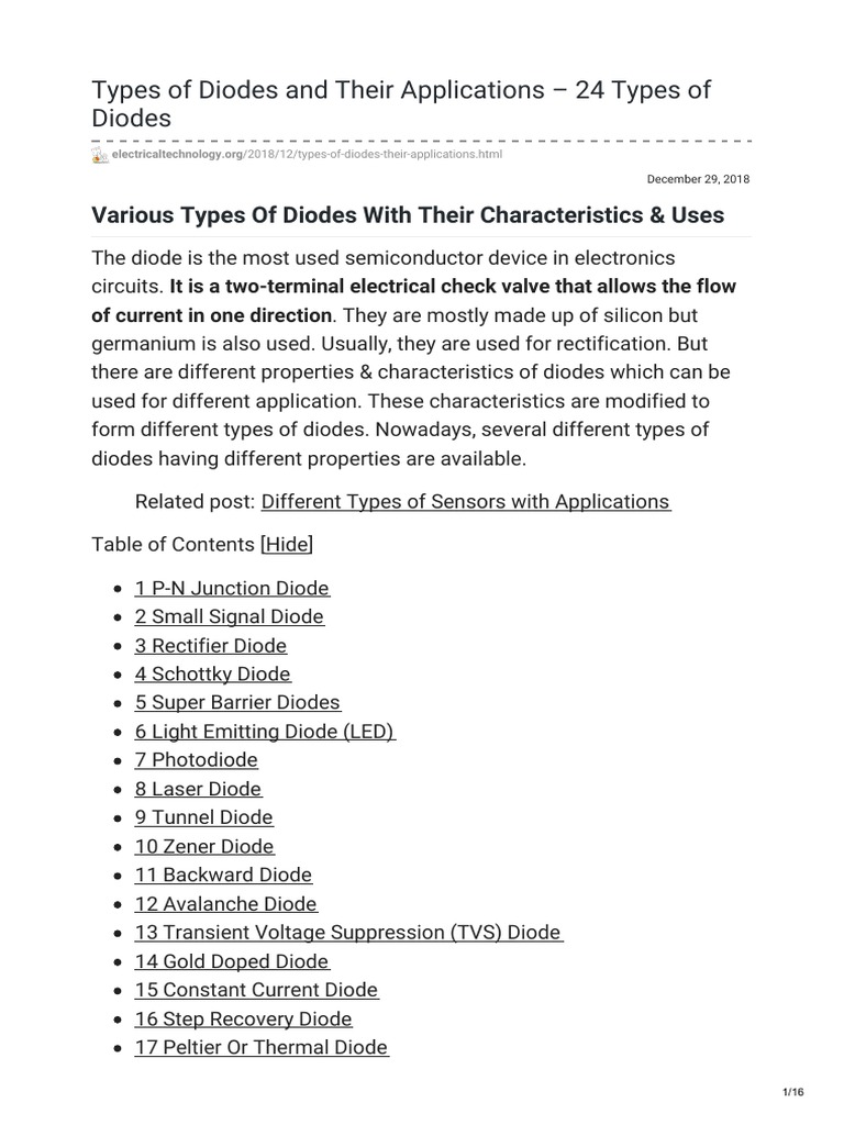 Types of Diodes and Their Applications 24 Types of Diodes | PDF | Diode | P–N Junction