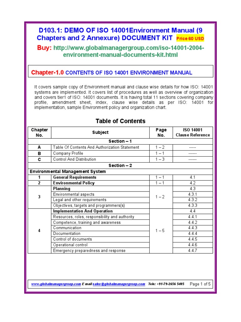ISO 14001 Environment Manual Kit | PDF | Computing | Business