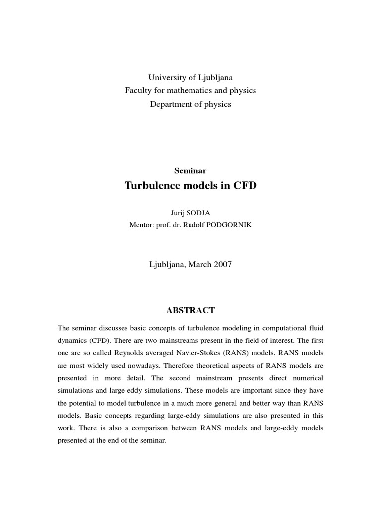 Turbulence Models in CFD PDF | PDF | Turbulence | Computational Fluid ...