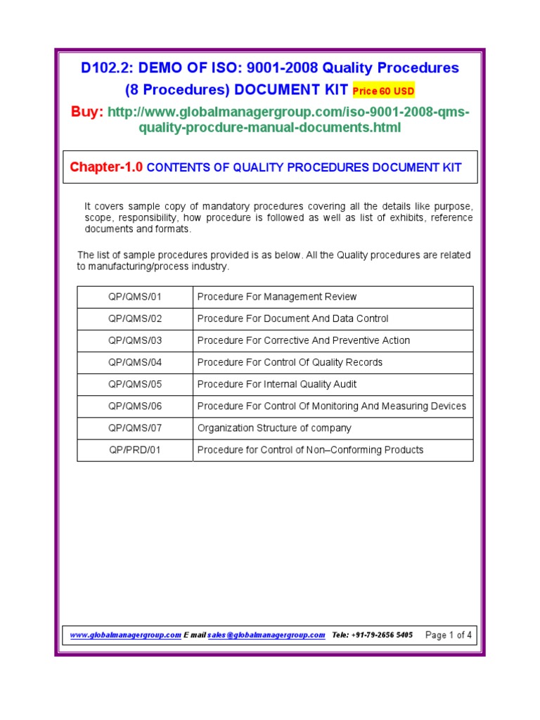 ISO 9001-2008 Quality Procedures | Download Free PDF | Iso 9000 ...