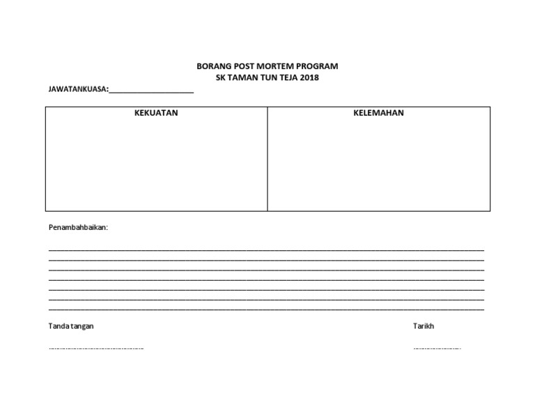 Borang Post Mortem Program | PDF