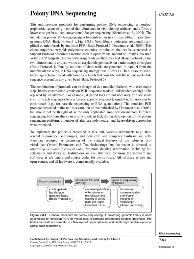 Polony DNA Sequencing: UNIT 7.8 | PDF | Polymerase Chain Reaction | Dna ...