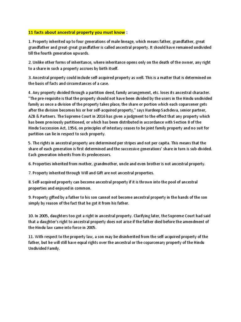 11 Facts About Ancestral Property You Must Know | PDF | Inheritance ...