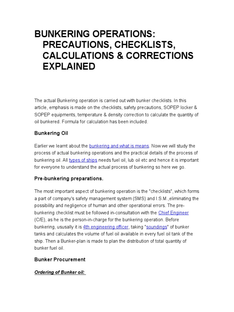 Bunkering Operations | PDF | Fuel Oil | Ships