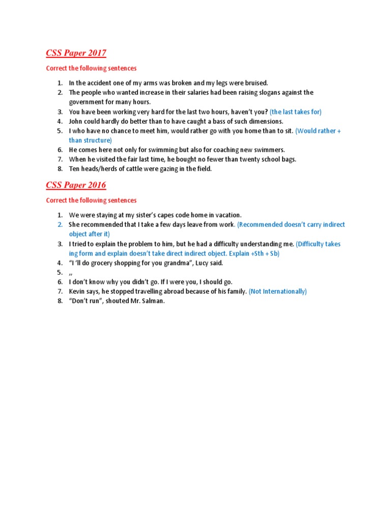 CSS Sentence Correction Exercises | PDF | Foreign Language Studies