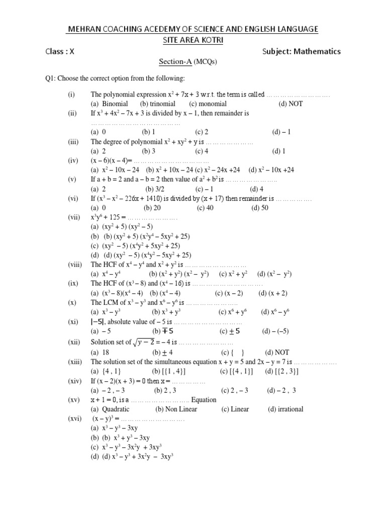 Matric Math Paper | PDF | Quadratic Equation | Discrete Mathematics