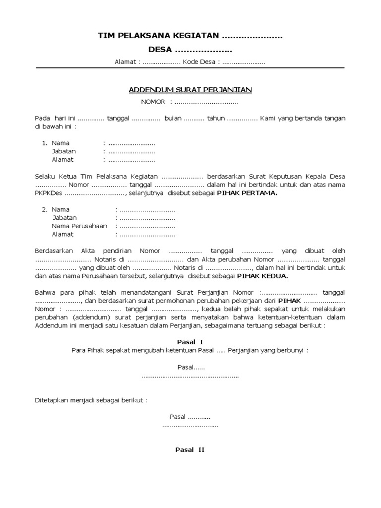 Contoh Addendum Surat Perjanjian | PDF