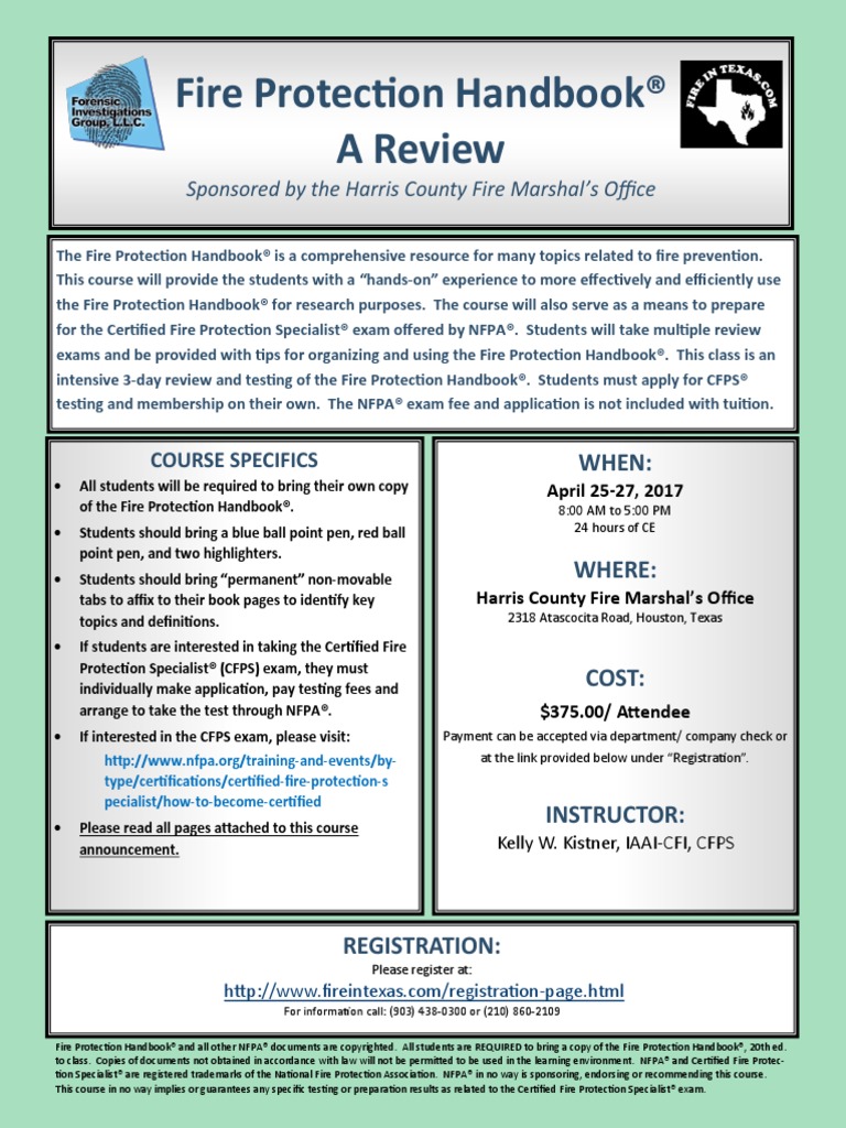 Fire Protection Handbook® A Review: Sponsored by The Harris County Fire ...