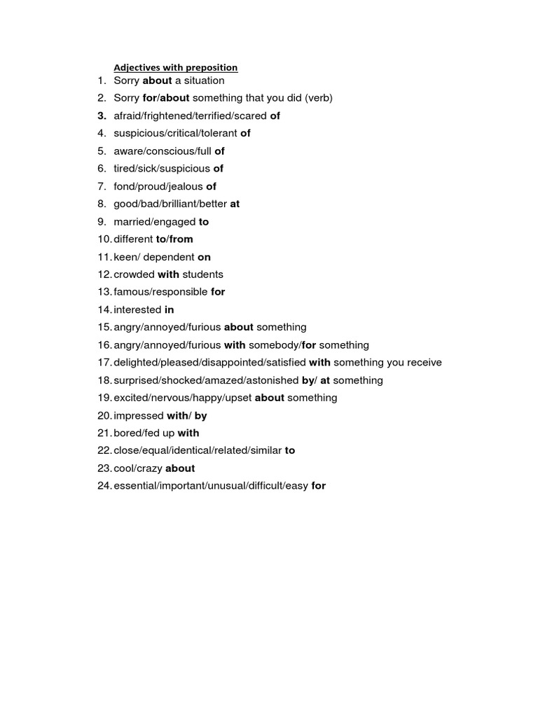 Adjectives with Prepositions Guide | PDF