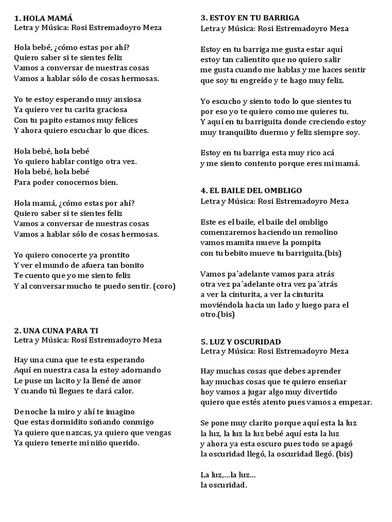 LETRAS de Canciones de Miss Rosi - PRENATAL | PDF | Ocio ...
