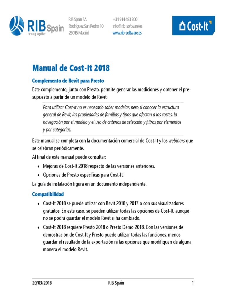 Manual Cost It - Presto | PDF | Autodesk Revit | Medición