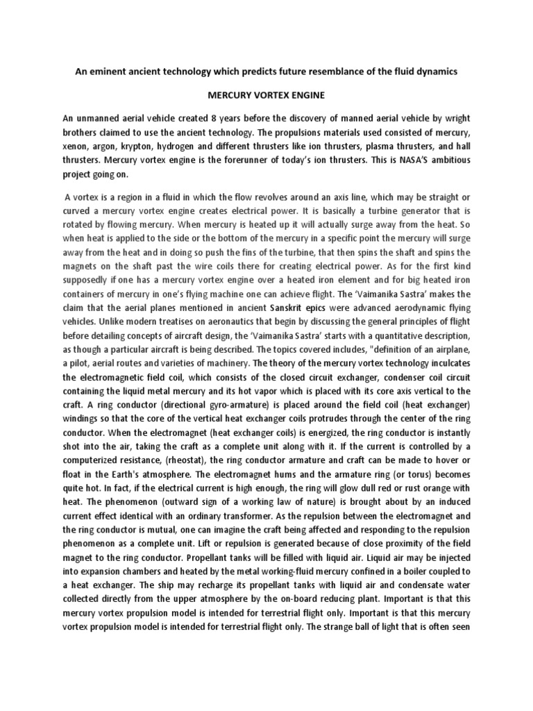 Article-Mercury Vortex Engine. | PDF | Nature | Manufactured Goods