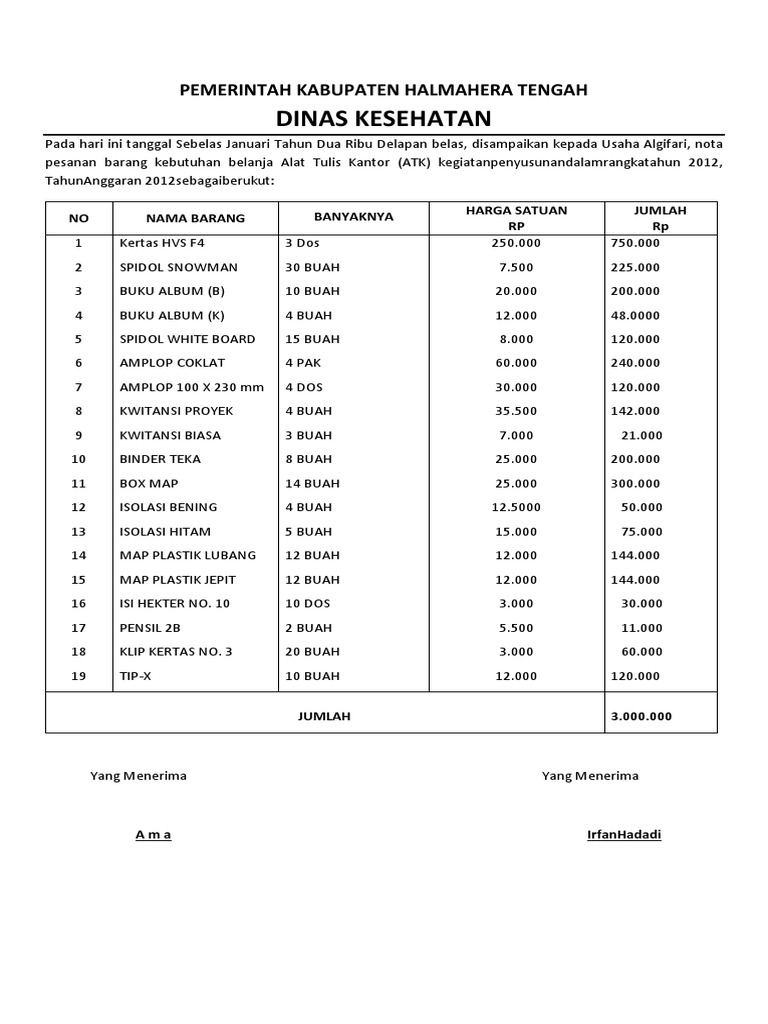 Nota Pesanan Barang | PDF