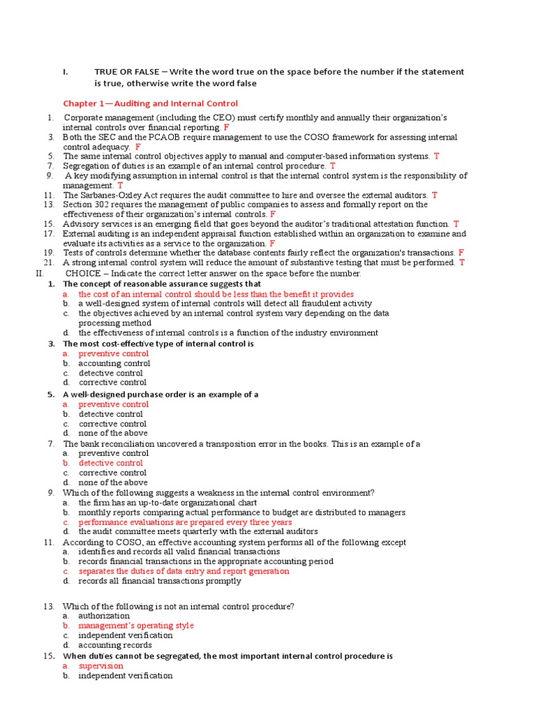CIS Audit Test Bank | PDF | Internal Control | Financial Audit