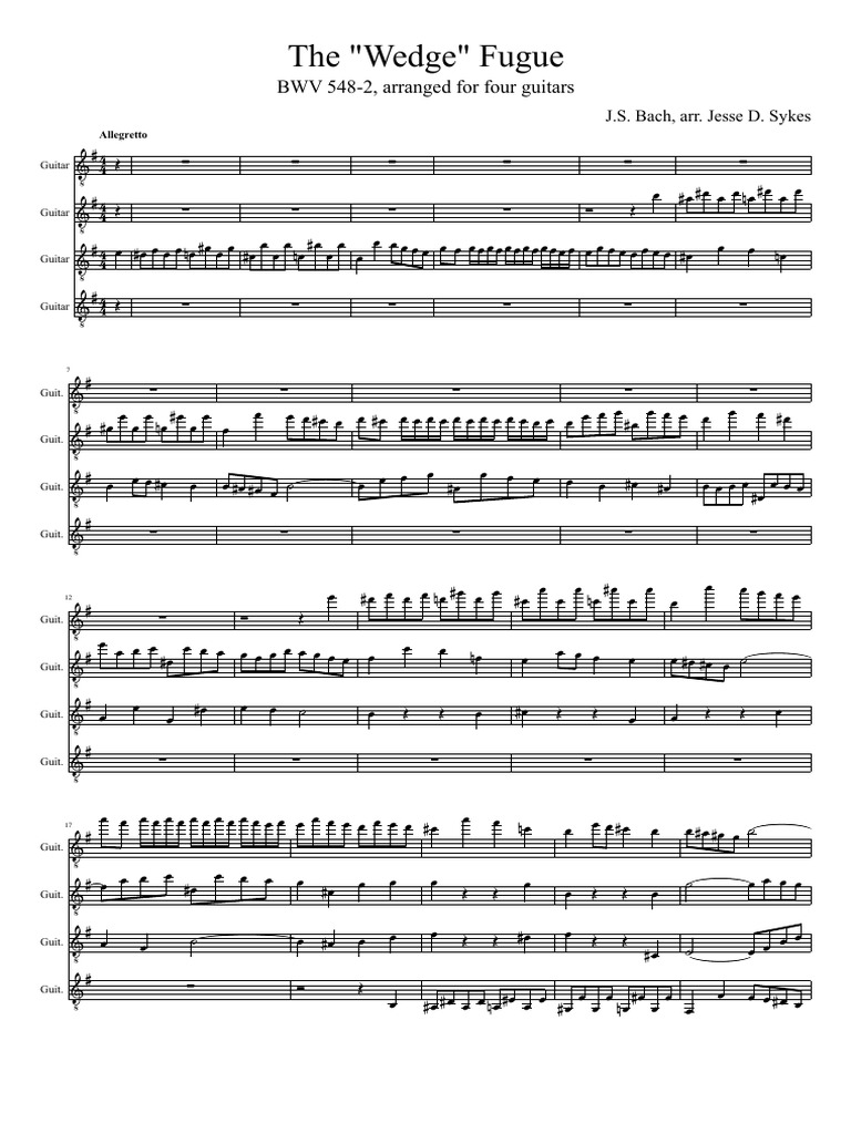 Wedge Fugue Guitar Quartet | PDF | Musical Compositions | Compositions
