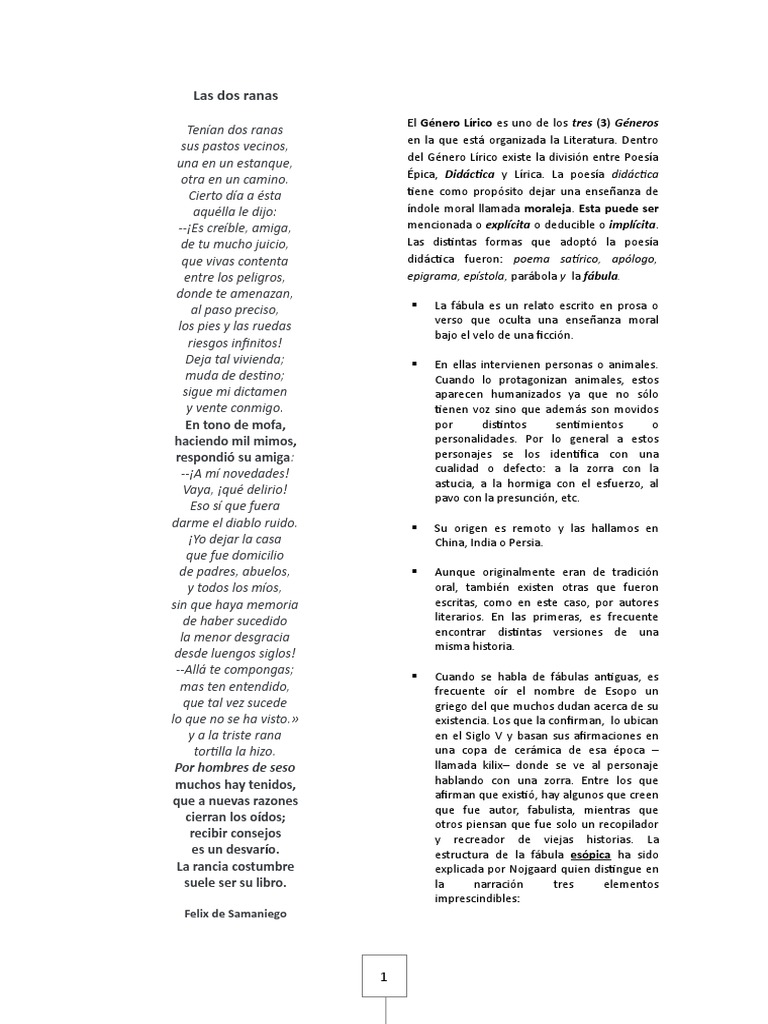 Las Dos Ranas | PDF | Fábula | Poesía