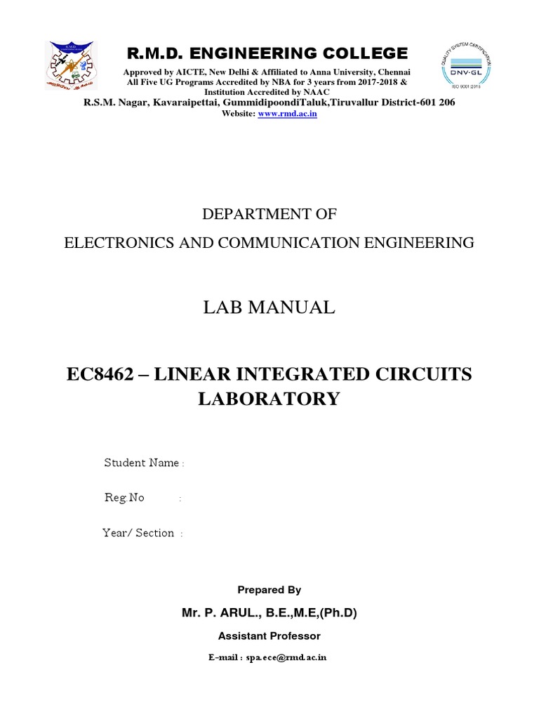 EC8462-Linear Integrated Circuits Lab Manual | PDF | Operational ...