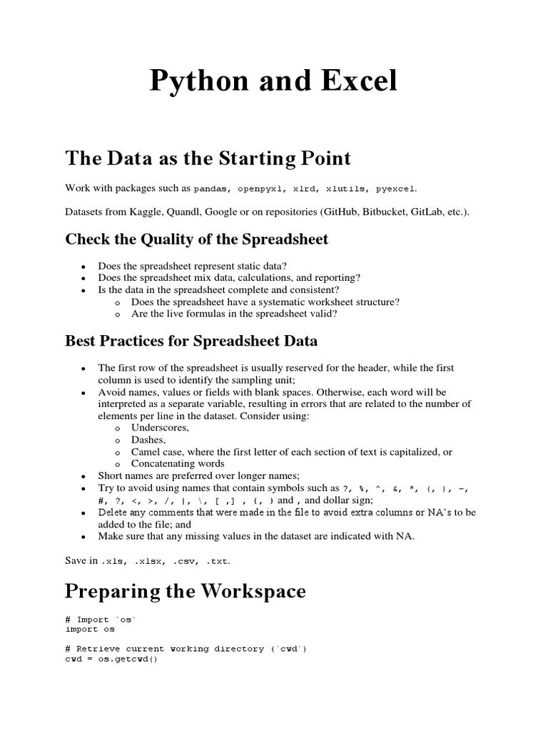 Python and Excel | PDF | Microsoft Excel | Spreadsheet
