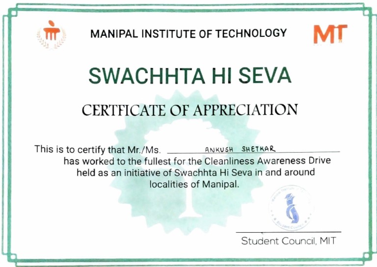 Cleanliness Awareness Drive Certificate | PDF