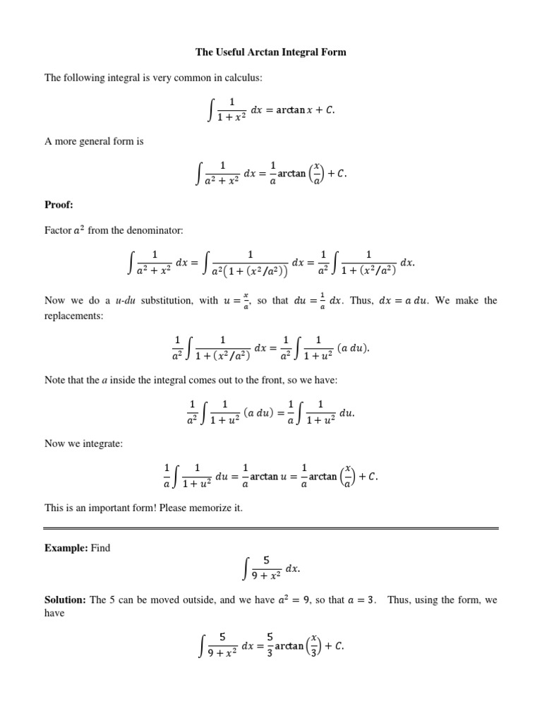 Arct An Integrals | PDF | Fraction (Mathematics) | Abstract Algebra
