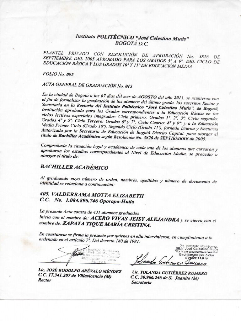 Acta de Grado Elizabeth | PDF