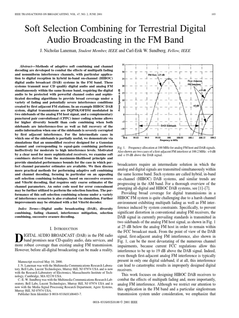 Soft Selection Combining For Terrestrial Digital Audio Broadcasting in The FM Band | PDF ...