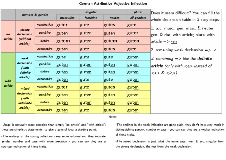 German Attributive Adjective Inflection | PDF | Grammatical Gender ...