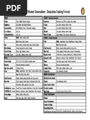 Sommelier Deductive Tasting Sheet