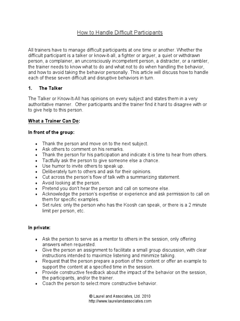 Guide To Managing Difficult Participants | PDF | Anger | Question